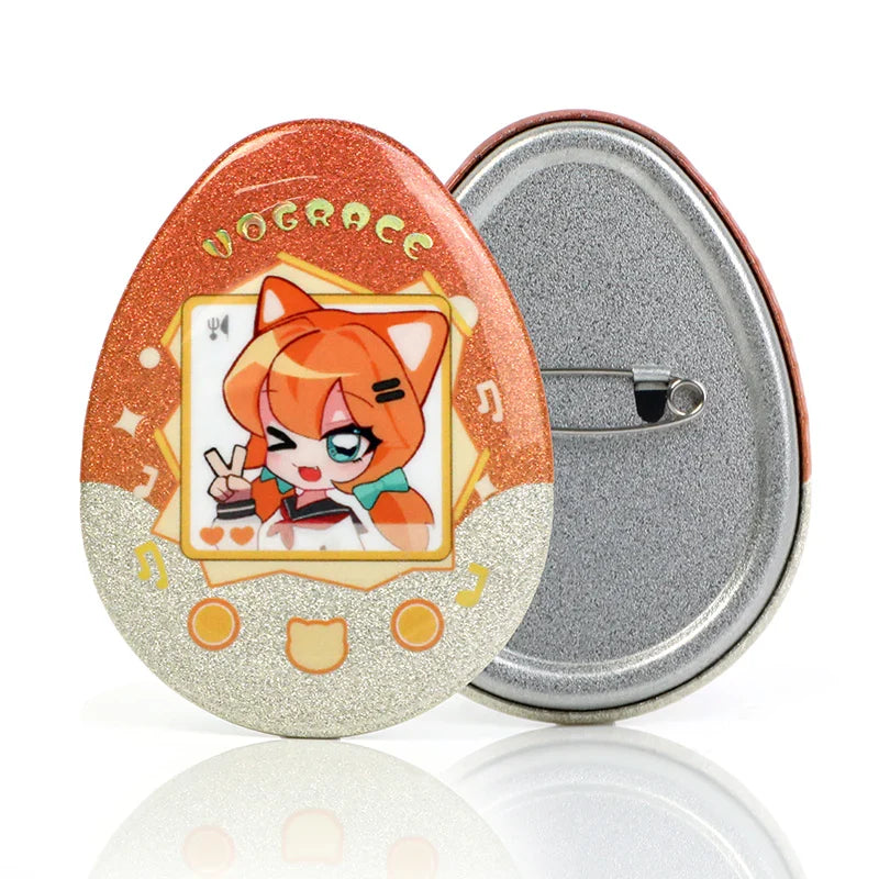 Custom Egg-shaped Raised Foil Glitter Holographic Button Pins – VOGRACE